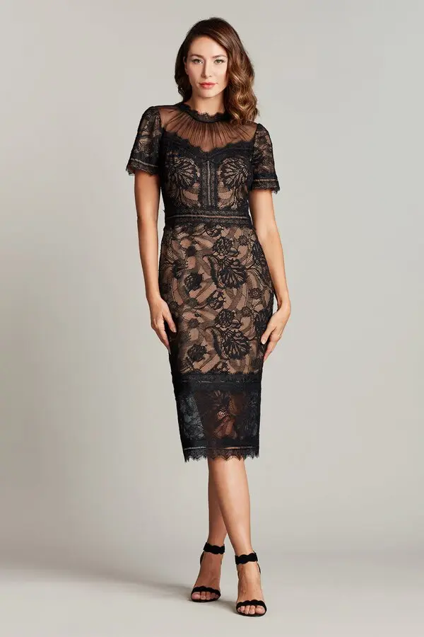 Tadashi Shoji Camilla Pencil Midi Dress - Black/nude
