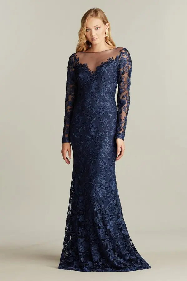 Tadashi Shoji Madlen Embroidered Tulle Gown - Navy