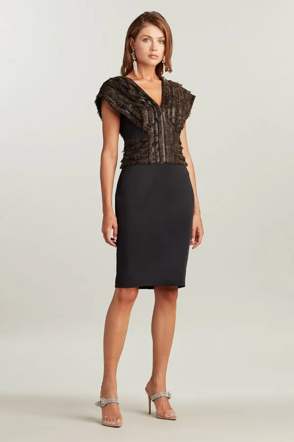 Tadashi Shoji Bethia Silken Fringe Dress - Black/bronze
