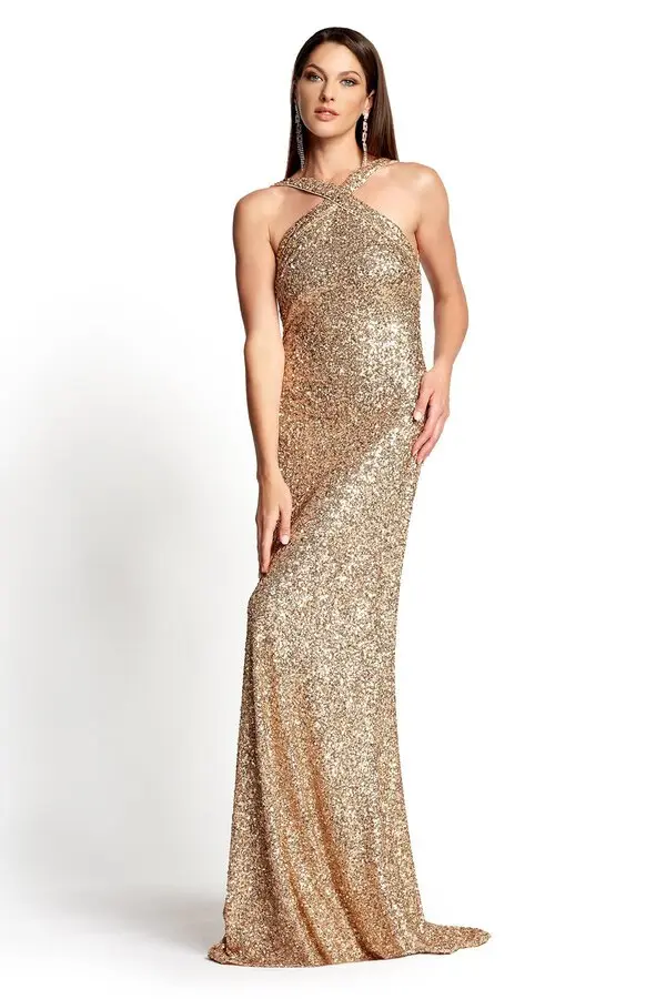 Tadashi Shoji Hawke Sequin Mesh Gown - Copper