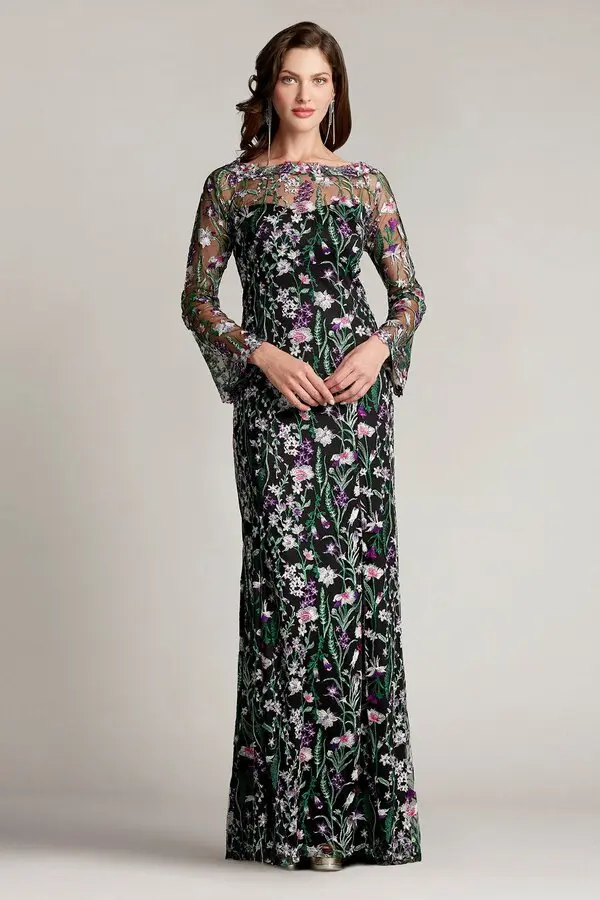 Tadashi Shoji Latham Floral Embroidered Tulle Gown - Black