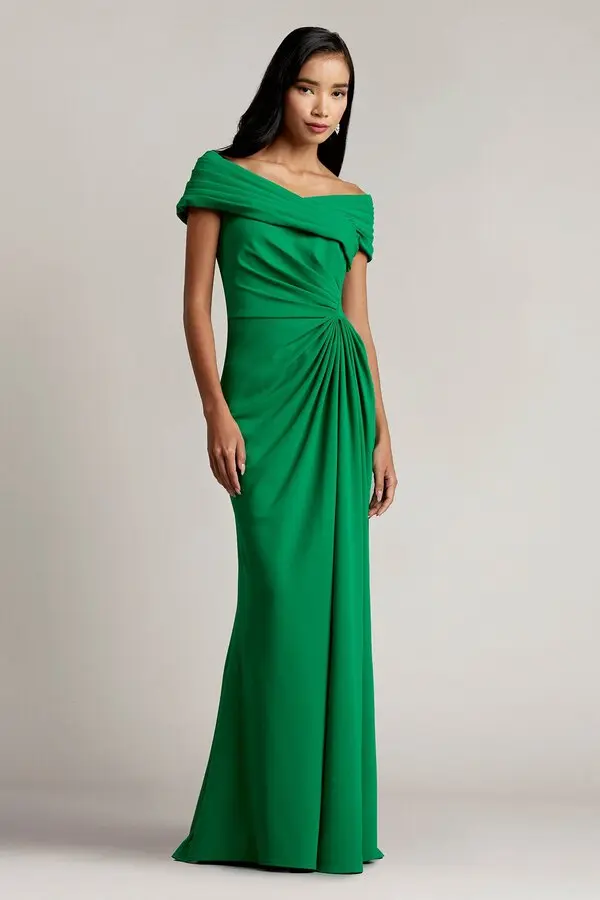 Tadashi Shoji Marion Draped Crepe Gown - Pine