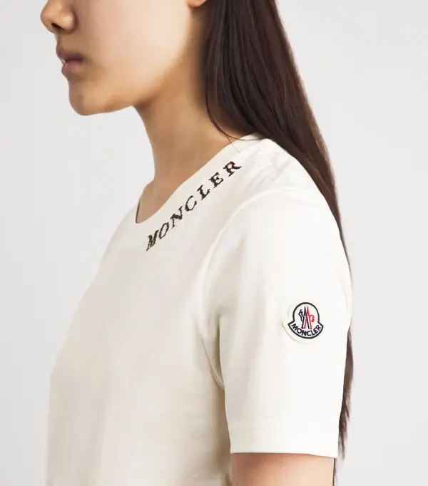Moncler Cotton Embroidered Logo T-shirt - White
