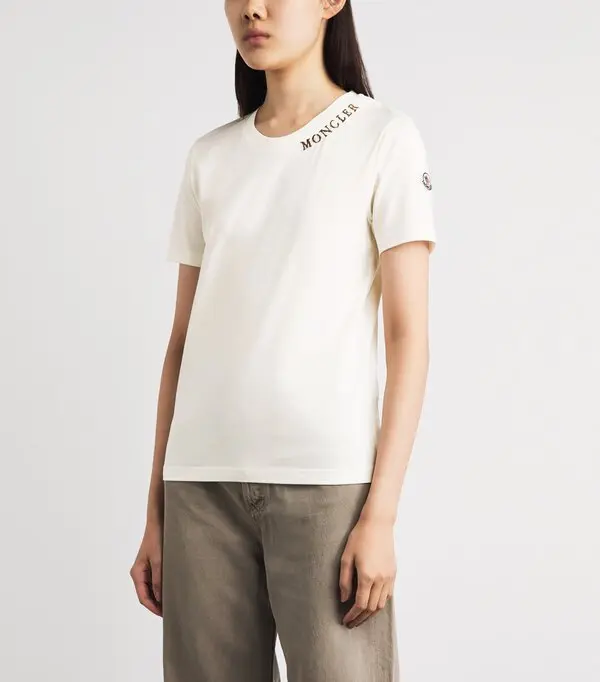 Moncler Cotton Embroidered Logo T-shirt - White