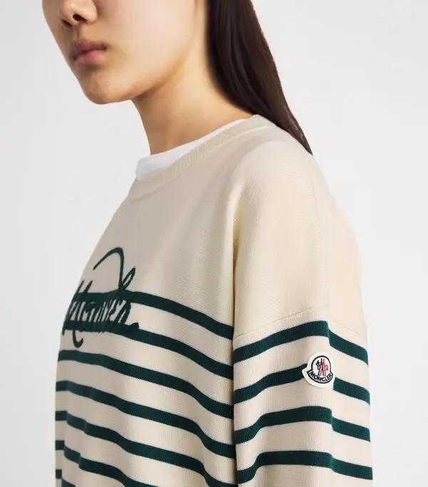 Moncler Virgin Wool Stripe Logo Sweater