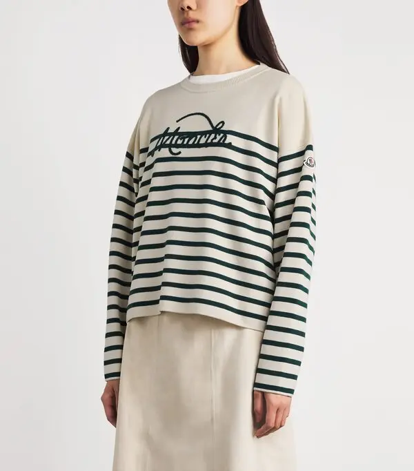 Moncler Virgin Wool Stripe Logo Sweater