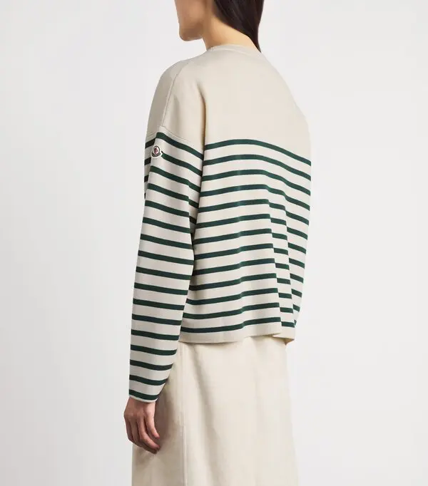Moncler Virgin Wool Stripe Logo Sweater