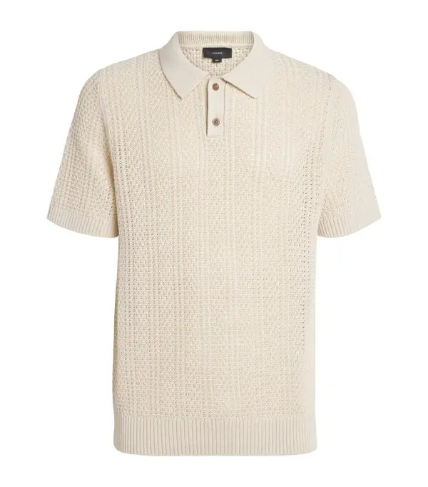 Vince Cotton Crochet Knit Polo Shirt - Beige