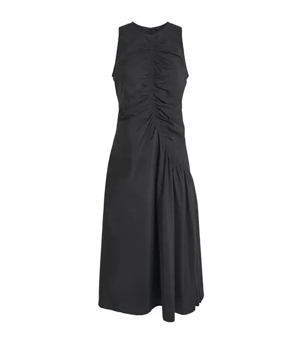 Theory Cotton Ruched Asymmetric Midi Dress - Black