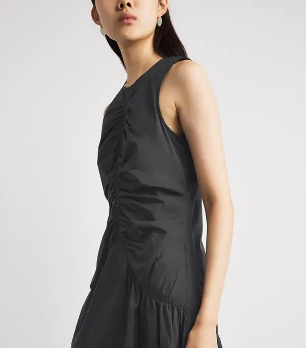 Theory Cotton Ruched Asymmetrical Midi Dress - Black
