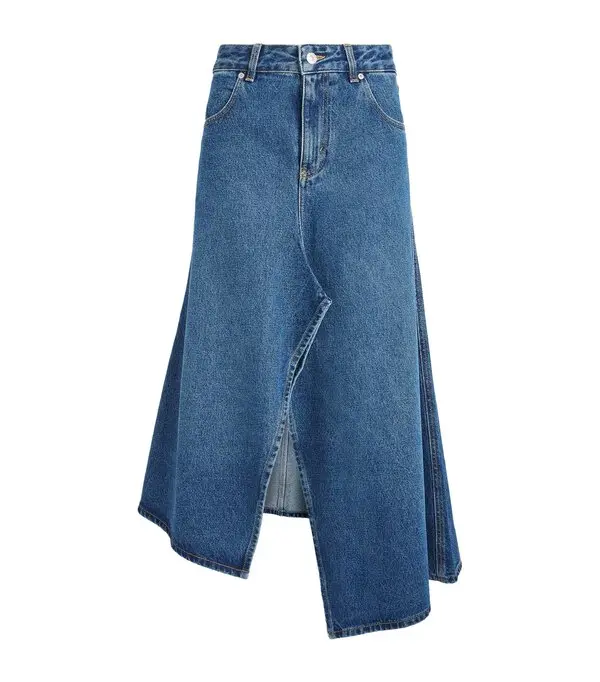 Victoria Beckham Asymmetric Panelled Denim Midi Skirt
