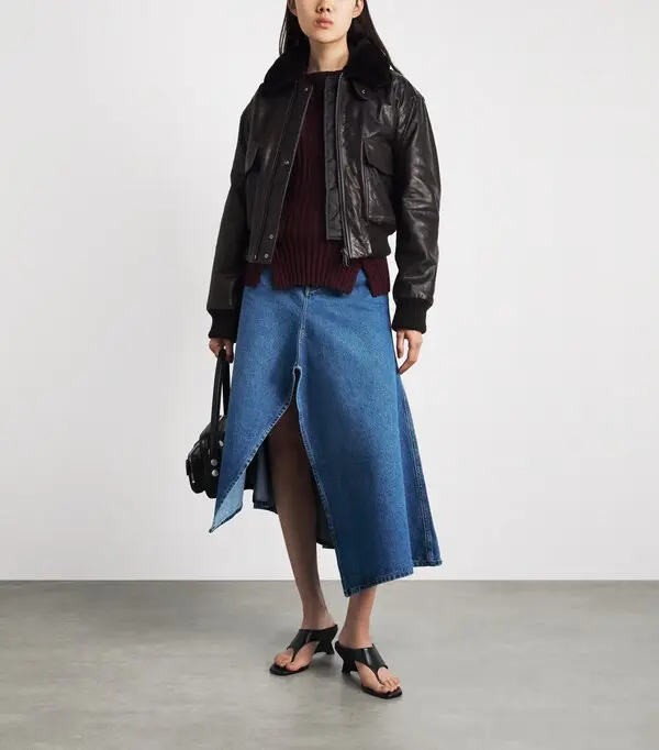 Victoria Beckham Asymmetric Panelled Denim Midi Skirt