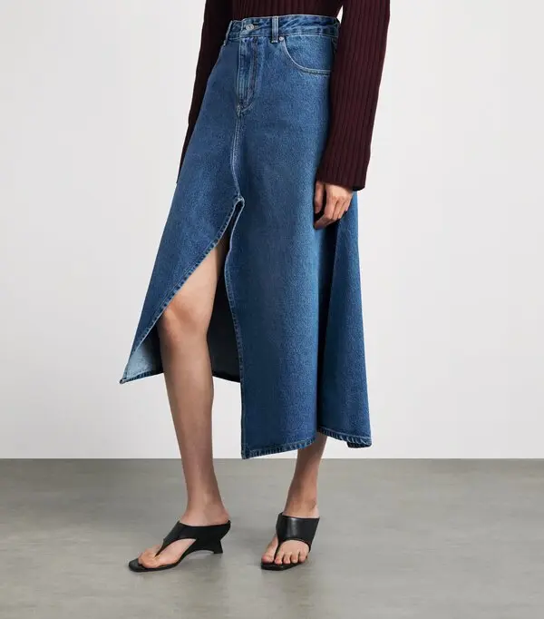 Victoria Beckham Asymmetric Panelled Denim Midi Skirt
