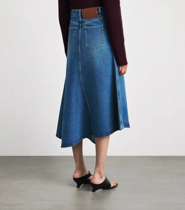 Victoria Beckham Asymmetric Panelled Denim Midi Skirt