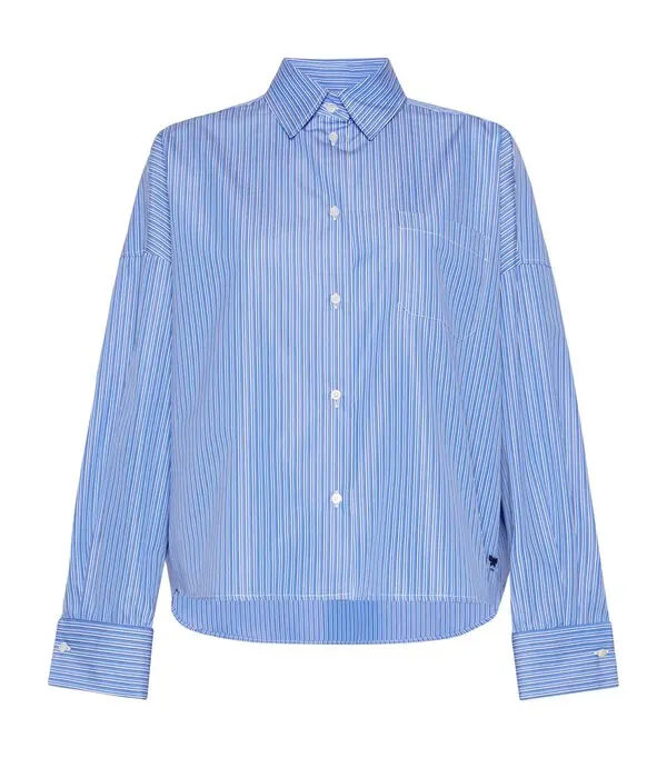 Max Mara Cotton Stripe Cropped Shirt - Blue