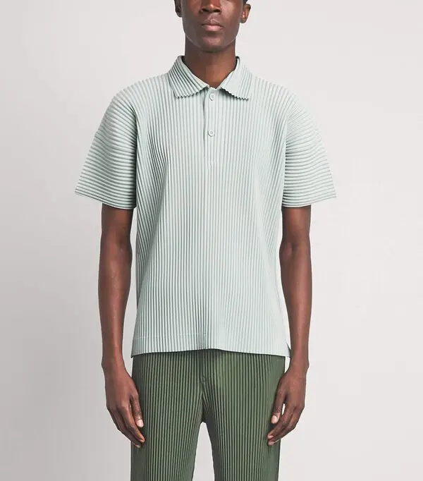 Issey Miyake Pleated Polo Shirt - Blue