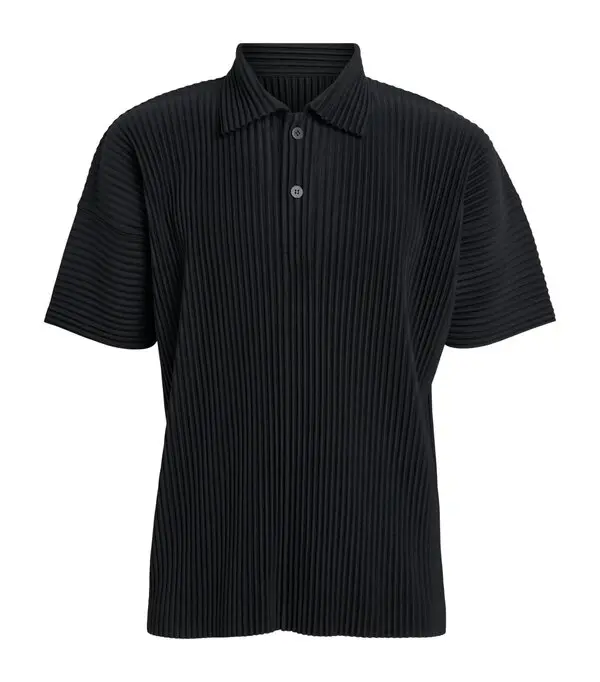 Issey Miyake Pleated Polo Shirt - Black