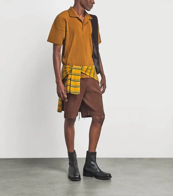 Issey Miyake Pleated Polo Shirt - Brown