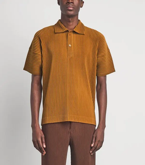 Issey Miyake Pleated Polo Shirt - Brown