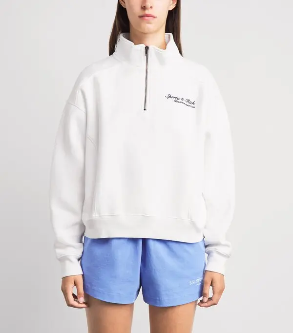 SPORTY & RICH Embroidered Quarter-zip Sweatshirt