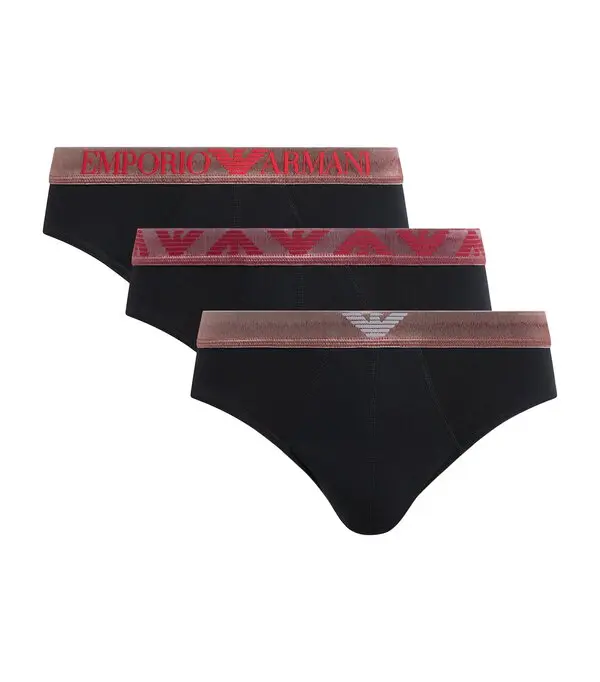 Emporio Armani Stretch-cotton Logo Briefs - Black
