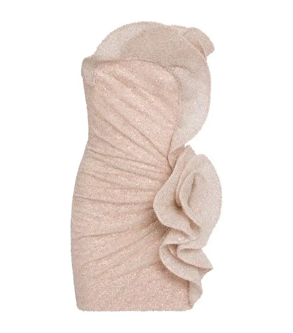 GAURAV GUPTA Ruffle Sequin Auror Mini Dress - Pink
