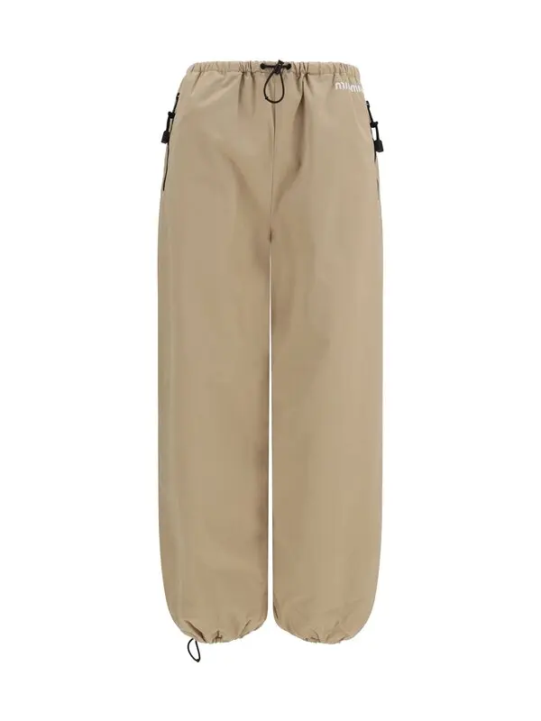 Miu Miu Elasticated Waist And Hem Cotton Gabardine Pants - Cream
