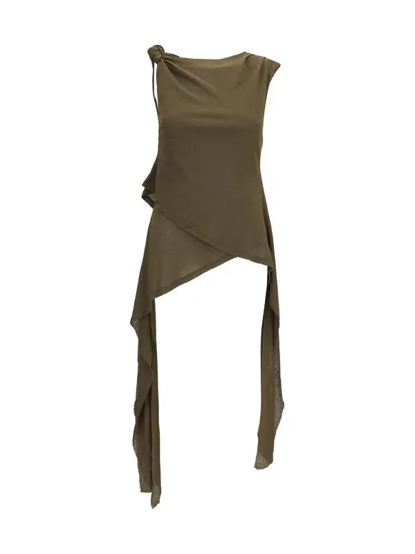 GANNI Asymmetrical Knot Top - Green