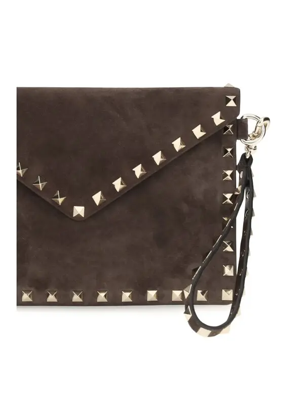Valentino Garavani Medium Rockstud Clutch In Suede - Brown