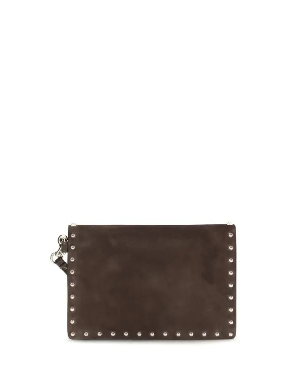 Valentino Garavani Medium Rockstud Suede Clutch - Brown