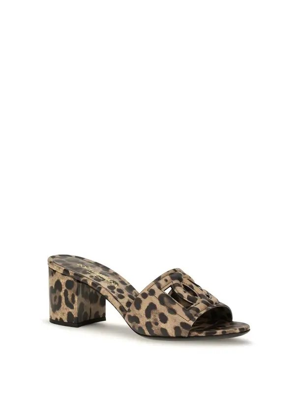 Dolce & Gabbana Leopard Print Leather Mules - Cream