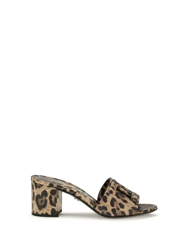 Dolce & Gabbana Leopard Print Leather Mules - Cream