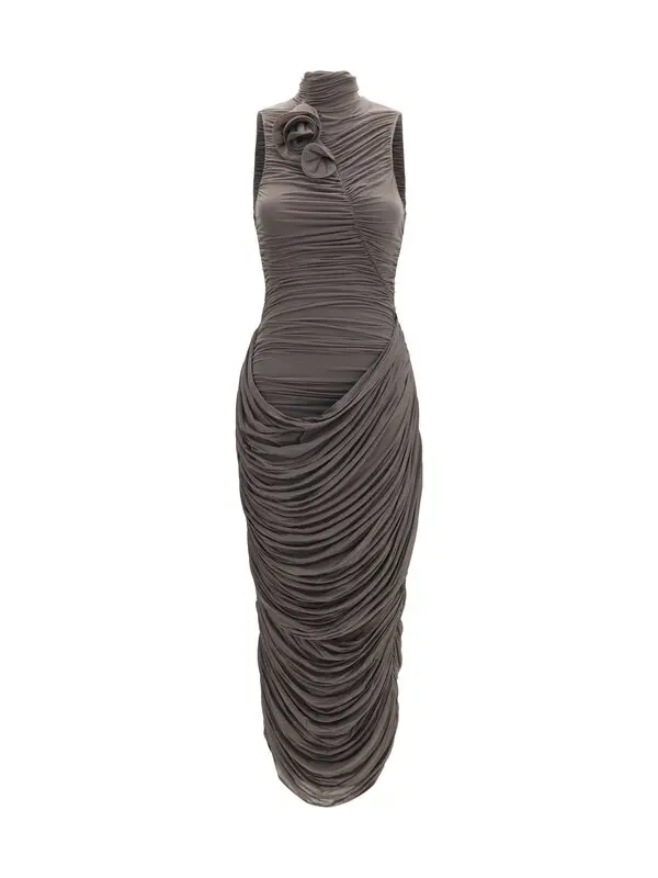 Magda Butrym Draped High-neck Midi Dress - Gray