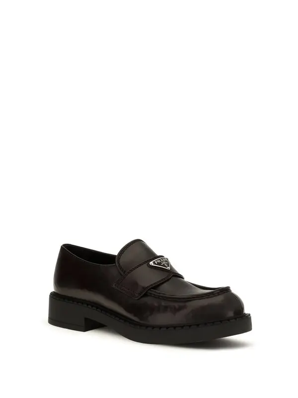 Prada Brushed Leather Loafers With Triangle Logo