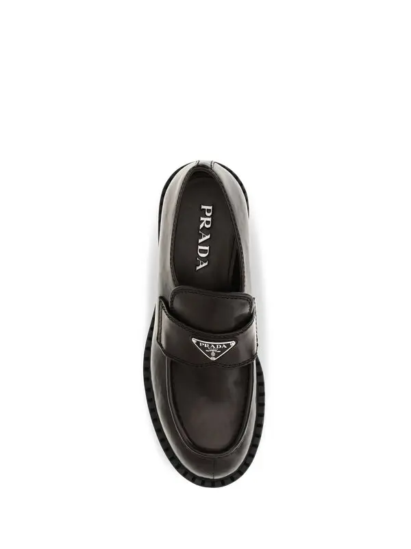 Prada Brushed Leather Loafers With Triangle Logo
