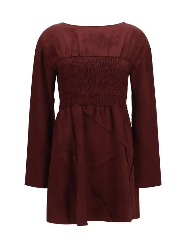 GANNI Long-sleeve Satin Mini Dress - Multicolor