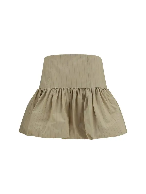 GANNI Ruffled Mini Skirt With Striped Waistband - Cream