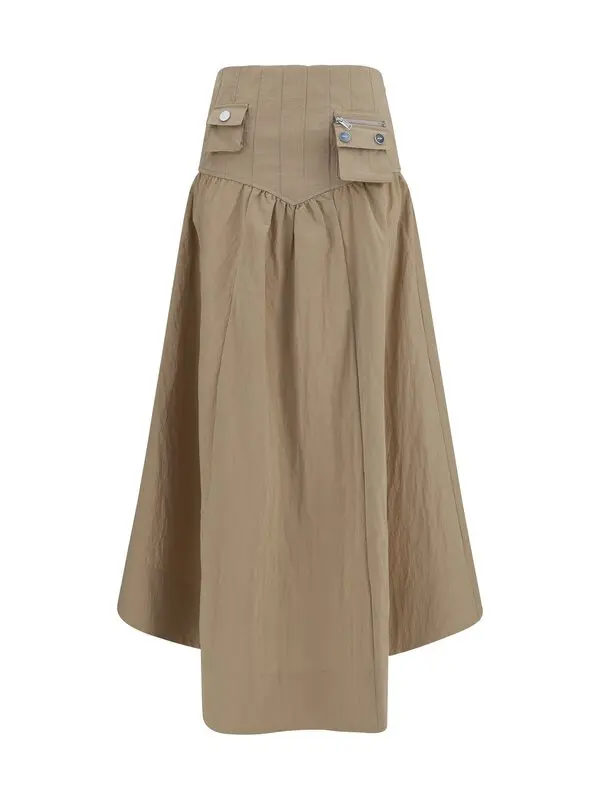 GANNI Corset-detail And Ruched Midi Skirt - Cream