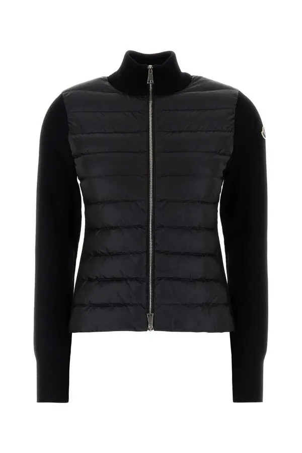 Moncler Nylon And Wool Cardigan - Black
