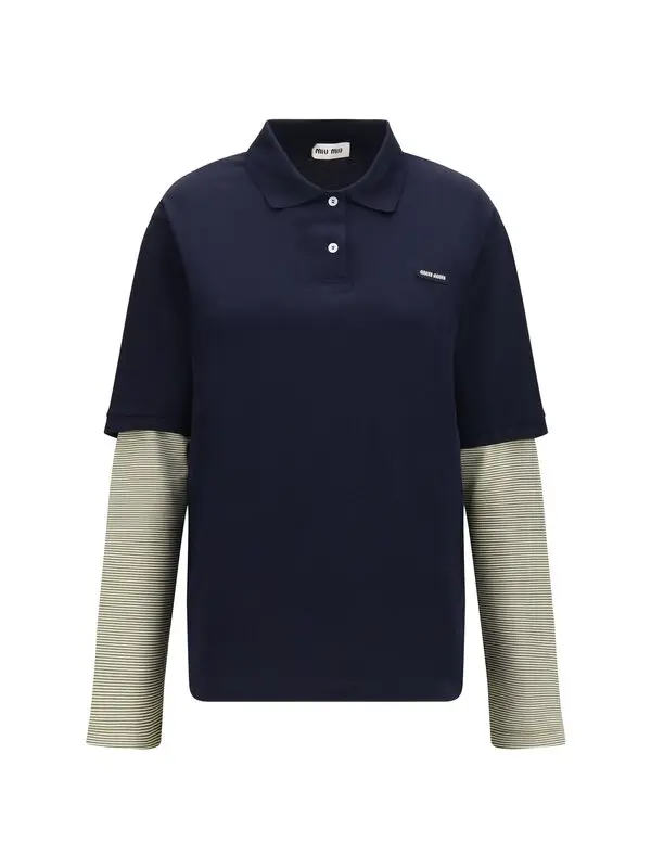 Miu Miu Striped Sleeve Polo Sweater - Blue