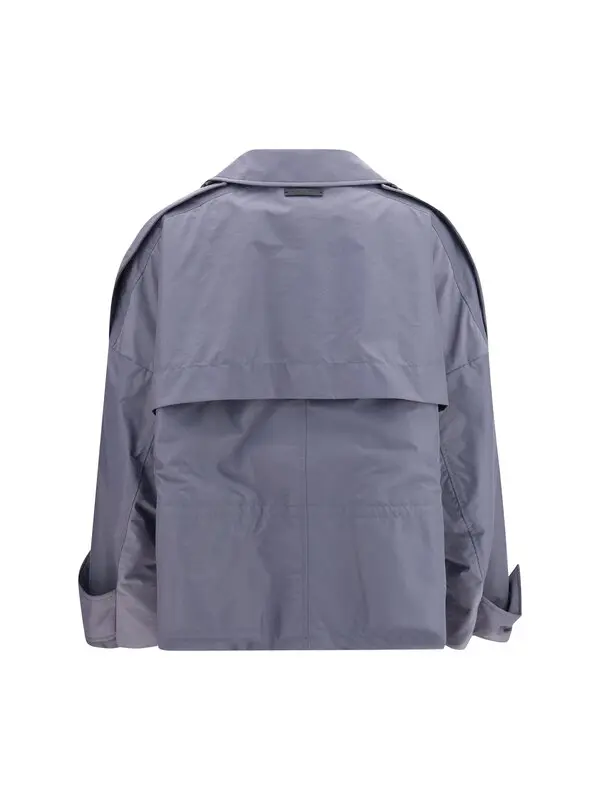 Marni Oversized Textured Nylon Blend Jacket With Drawstring Waist - Gray