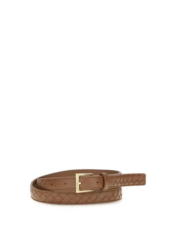 Bottega Veneta Woven Leather Belt With Gold-tone Buckle - Brown