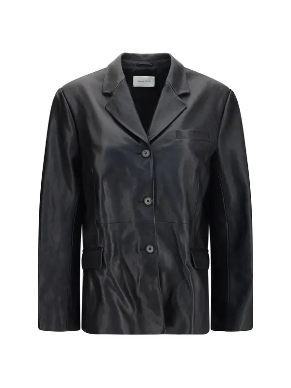 Magda Butrym Leather Blazer Jacket - Black