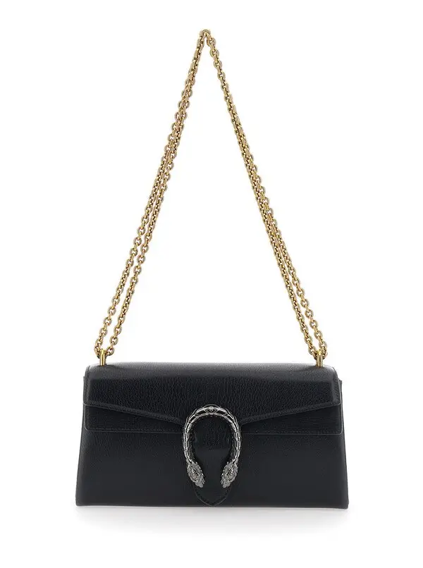 Gucci Dionysius' Shoulder Bag With Metal Plate On The Front In Leather - Black
