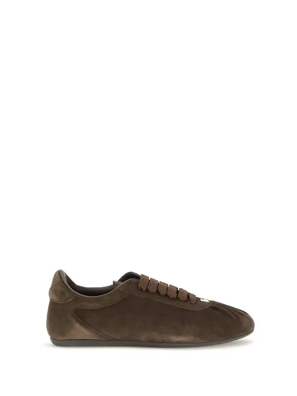 Dolce & Gabbana Low-top Suede Sneakers With Metal Dg Logo - Brown