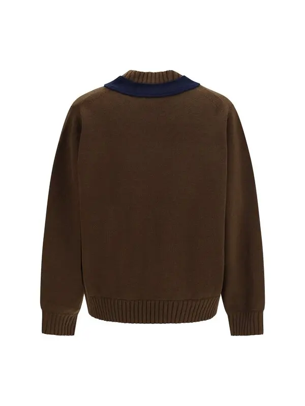 Sacai Wool Knit Cardigan With Integrated Scarf - Brown