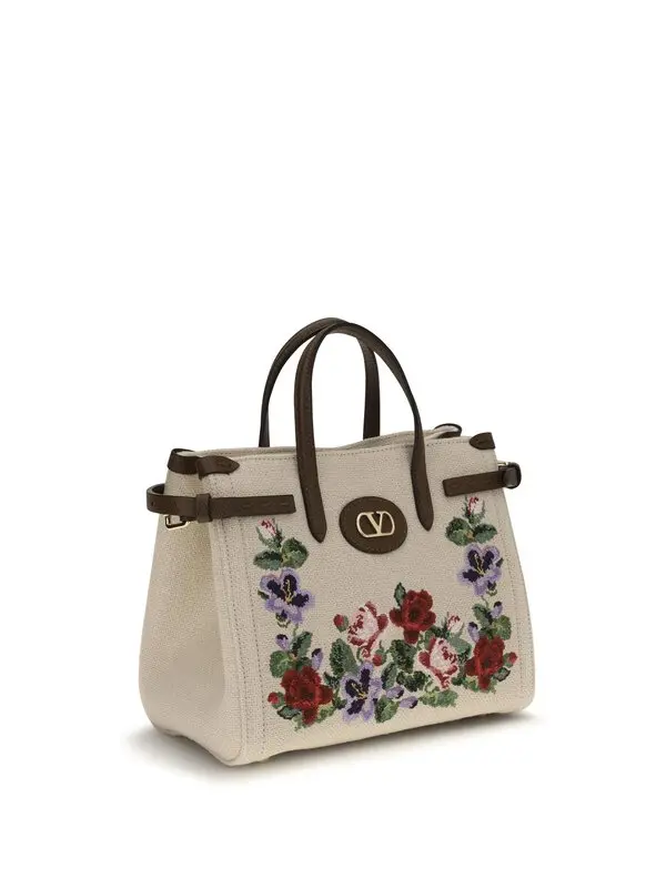 Valentino Garavani Antibes Mini Handbag In Embroidered Linen - Cream