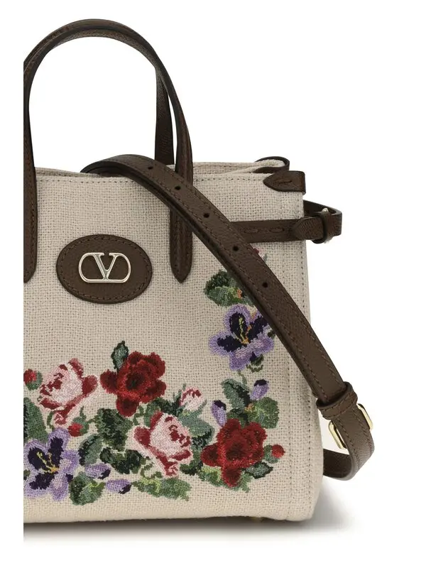 Valentino Garavani Antibes Mini Handbag In Embroidered Linen - Cream