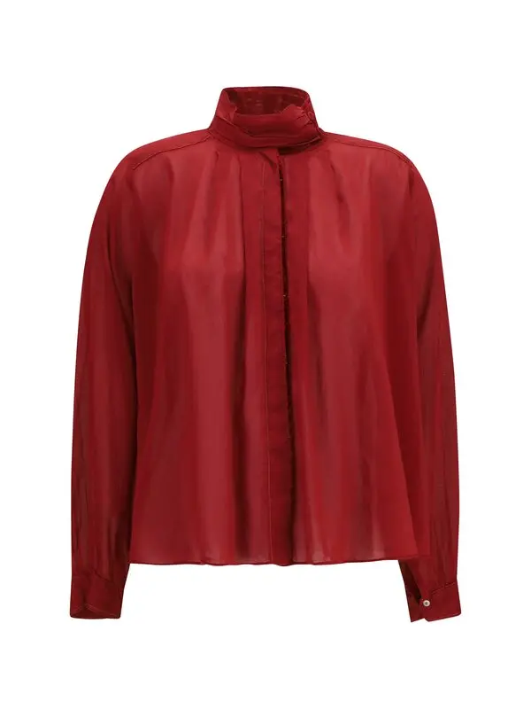 FORTE_FORTE Pleated High-neck Blouse - Red