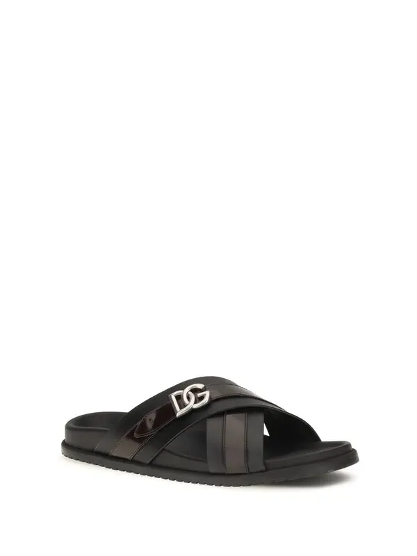 Dolce & Gabbana Smooth Calf Leather Slide Sandals